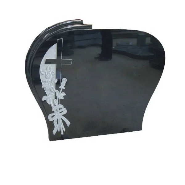black granite funeral headstone monument with cross & roses design ...