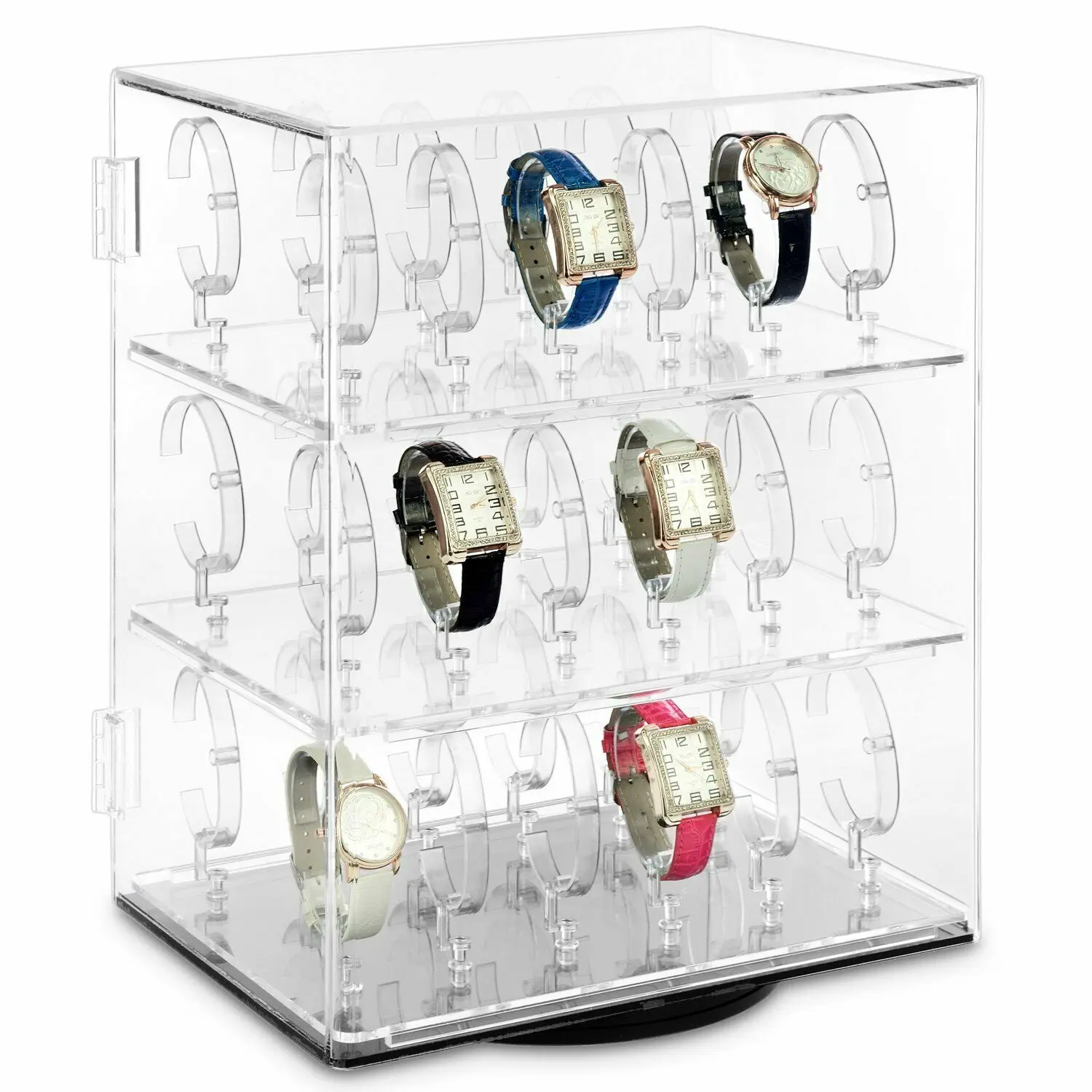 Rotating Lockable Clear Acrylic Jewellery Watch Display Case For 36 ...