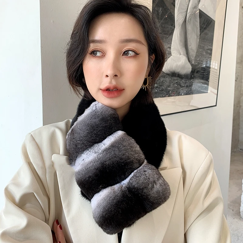 Luxury Genuine Chinchilla Fur Scarf Warm Ladies Mink Fur Neck Scarves ...