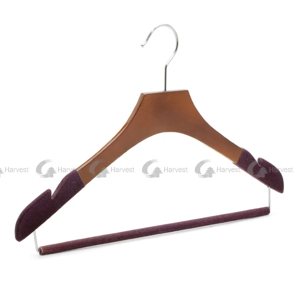 Chinese factory velvet shoulder coated wood hanger - Buy in bulk