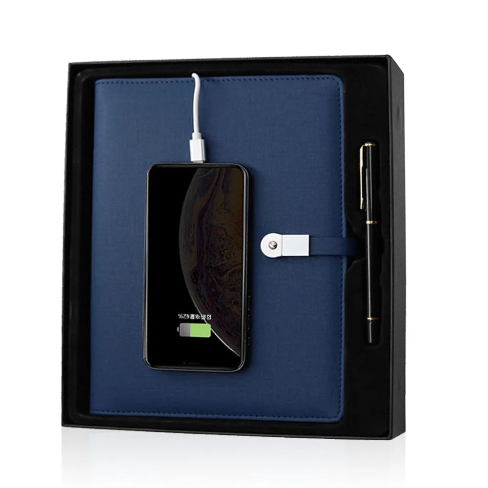Custom A4 A5 A6 diary with 4000mah power bank notebook gift pen set with box - Buy in bulk
