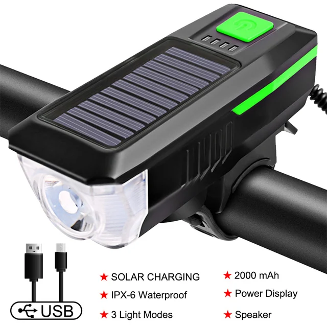 Bicycle Light Solar Bicycle LED Light USB Charging 500 Lumens 2000MAH ...