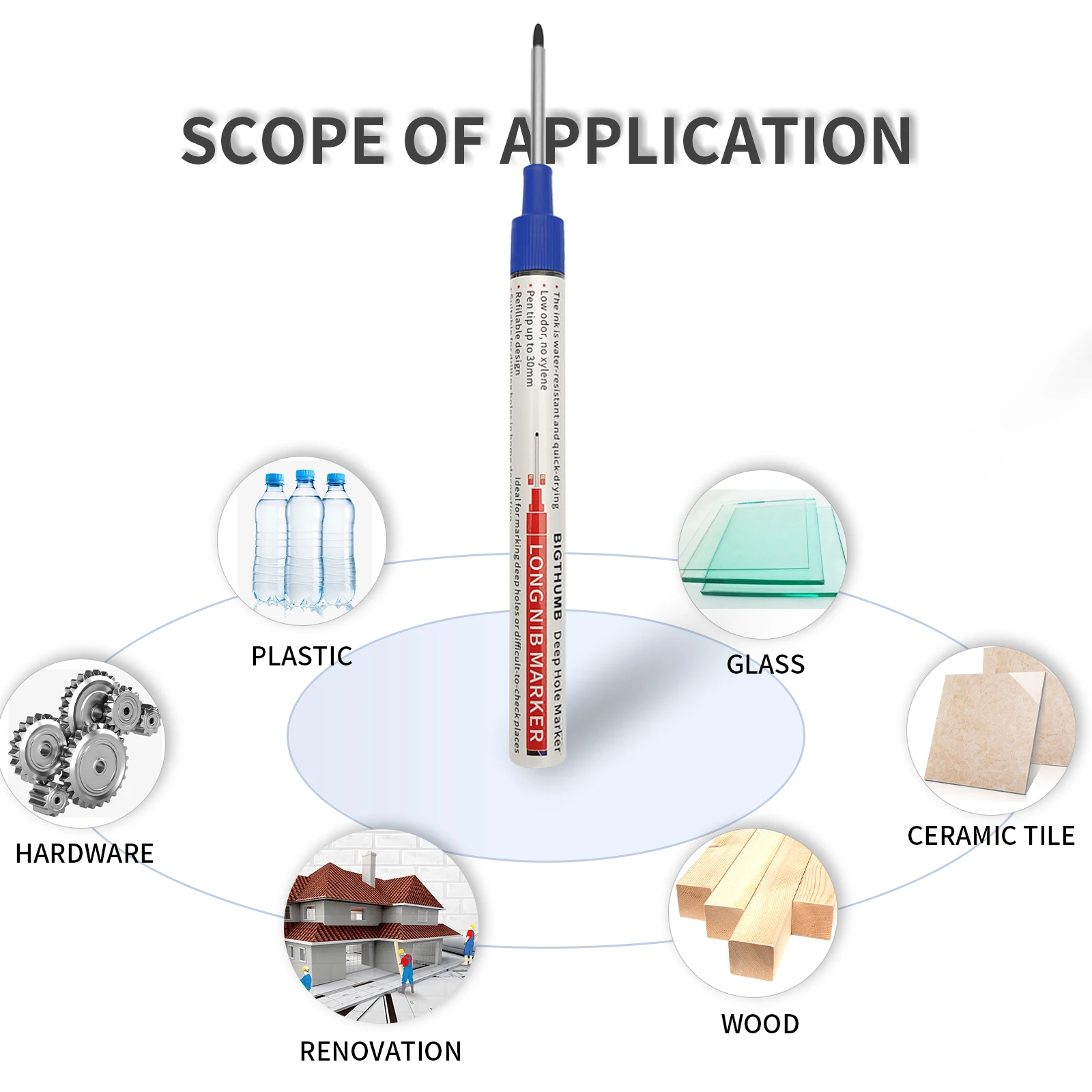 3 COLOR 30mm Deep Drill Hole Long Nib Water Resistant Marker Pens Wood ...